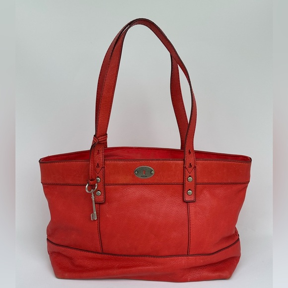 Fossil | Bags | Fossil Red Leather Tote | Poshmark